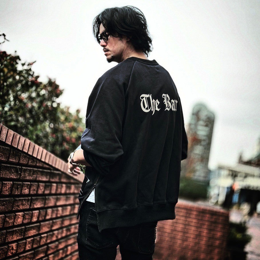 THE BAR x WIZZARD PRINT SIDE ZIP SWEAT "THE BAR LOGO" #BLACK